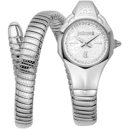 JUST cavalli time Damen Quarzuhr &raquo;Fiore&laquo; Armbanduhr, Damenuhr, Edelstahlarmband, analog, Kristallsteine silber