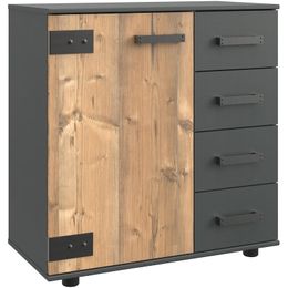 wimex Kombikommode &raquo;Stockholm, Schrank Made in Germany&laquo; rustikale Optik Industrial-Look, 1-t&uuml;rig mit 4 Schubladen, 81/41/83 cm grau Spanplatte