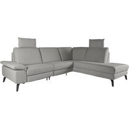 Alina Ecksofa inkl. Kopfst&uuml;tzen, wahlweise mit Relaxfunktion, Breite: 267 cm grau Struktur GBA (100% Polyester)