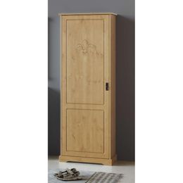 OTTO home Garderobenschrank &raquo;Lille Mehrzweckschrank Breite/H&ouml;he: 67/187 cm&laquo; aus massiver Kiefer, mit sch&ouml;ner Lilien-Fr&auml;sung, Jugendstil-Griffe beige 