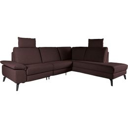 Alina Ecksofa inkl. Kopfst&uuml;tzen, wahlweise mit Relaxfunktion, Breite: 243 cm braun Struktur GBA (100% Polyester)