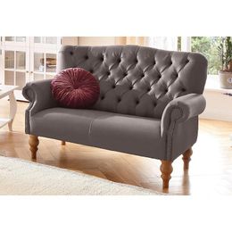 Home Affaire Chesterfield-Sofa &raquo;Lord&laquo; mit echter Chesterfield-Knopfheftung und Ziern&auml;geln braun Luxus-Microfaser Lederoptik (100% Polyester);Struktur 