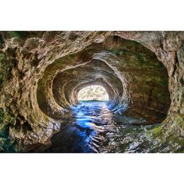 papermoon Fototapete &raquo;GROTTE-NEUSEELAND H&Ouml;HLE STROM BERGE MEER FLUSS FELSEN&laquo; bunt Vlies