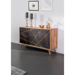 GUTMANN FACTORY Sideboard &raquo;Lennon&laquo; Kommode mit Echtsteinfurnier und Messingapplikationen schwarz