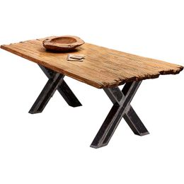 Sit Esstisch Gestell im Used-Look beige Platte recyceltes Teak, Gestell Metall