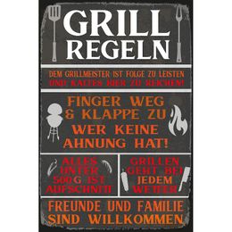 queence Metallbild &raquo;Grillregeln&laquo; Essen Geschirr & Besteck Getr&auml;nke Schriftzug Spr&uuml;che Spr&uuml;che & Texte Vintage 1 Stk. tlg. 20x30cm inkl. Aufh&auml;ngung, 