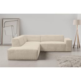 WERK2 Ecksofa &raquo;Zeus-M, tolles Sofa mit sch&ouml;nen Details, L-Form&laquo; Curvy Trend Garnitur, urbane Optik, komfortable Wellenunterfederung beige 90% 