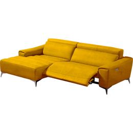 Egoitaliano Ecksofa &raquo;Suzette, Designsofa mit hohem Sitzkomfort&laquo; mit Recamiere, inkl. 1 elektronischen Relaxfunktion, L-Form gelb Luxus-Micofaser Lederoptik (100% 