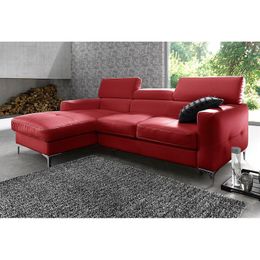 COTTA Ecksofa &raquo;Sammy L-Form&laquo; mit Kopfteilverstellung, wahlweise mit Bettfunktion rot Microfaser PRIMABELLE (100% Polyester);NaturLEDER in Sitz und 