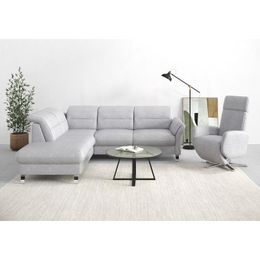Sit & More sit&more Ecksofa &raquo;Grenoble L-Form mit Federkern&laquo; wahlweise mit Bettfunktion, Bettkasten, Arm- und Kopfteilverstellung silber