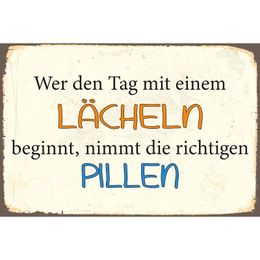 queence Metallbild &raquo;L&auml;cheln&laquo; Motivationsbilder Schriftzug Spr&uuml;che Spr&uuml;che & Texte 1 Stk. tlg. Stahlschild, Blechschild, Spr&uuml;che, Texte, witzig schwarz