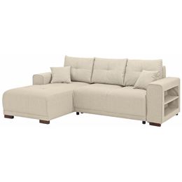 Home Affaire Ecksofa &raquo;Viborg L-Form&laquo; mit Regal in der Armlehne, wahlweise mit Bettfunktion beige Struktur (100% Polyester);Struktur fein ( 100% 