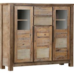 GUTMANN FACTORY Highboard &raquo;Tulsa&laquo; Vitrine, H&ouml;he 140 cm braun Holz teilmassiv
