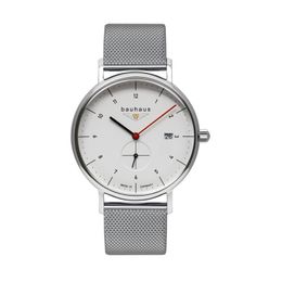 BAUHAUS Herren BAUHAUS Quarzuhr Armbanduhr, Herrenuhr, Datum, Milanaisearmband, Made in Germany silber