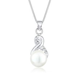Elli Damen Perlenkette &raquo;Infinity Kristalle S&uuml;&szlig;wasserzuchtperle 925 Sterling Silber&laquo; wei&szlig;
