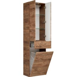 Hochschrank &raquo;Quickset Badschrank 50 cm breit, 2 T&uuml;ren, 1 Schublade, 1 W&auml;schekippe&laquo; Badezimmer-Hochschrank inkl. T&uuml;rd&auml;mpfer, Griffe in Chrom gl&auml;nzend 