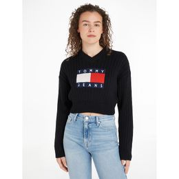 Tommy Jeans Curve Damen V-Ausschnitt-Pullover &raquo;TJW VNCK CENTER FLAG SWEATER EXT&laquo; Gro&szlig;e Gr&ouml;&szlig;en schwarz 4XL (48)