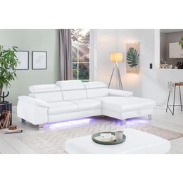 COTTA Ecksofa &raquo;Komaris L-Form, B: 244 cm&laquo; mit Kopfteilverstellung, optional Bettfunktion, Bettkasten & Licht wei&szlig; Microfaser PRIMABELLE (100% 