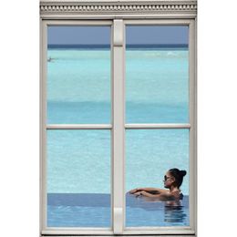 queence Wandsticker &raquo;Frau im Pool&laquo; Wandsticker, Wandbild, selbstklebend, 3D, Fenster blau