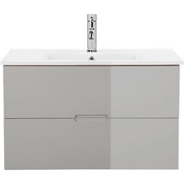 Welltime Waschtisch &raquo;Lund Badezimmerschrank Unterschrank mit Becken&laquo; Set, Waschplatz mit Waschbecken und 2 Ausz&uuml;gen Breite 80 cm grau MDF