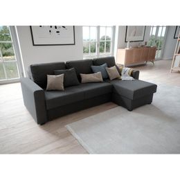 ATLANTIC HOME COLLECTION Ecksofa &raquo;Dublin L-Form&laquo; Bettfunktion und Bettkasten, Recamiere links oder rechts montierbar grau Struktur (100% Polyester)