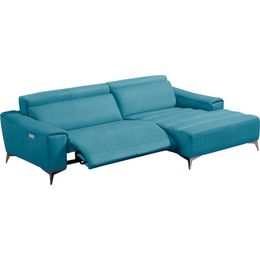 Egoitaliano Ecksofa &raquo;Suzette, Designsofa mit hohem Sitzkomfort&laquo; mit Recamiere, inkl. 1 elektronischen Relaxfunktion, L-Form blau Leder &raquo;BULL&laquo; (echtes Rindsleder).