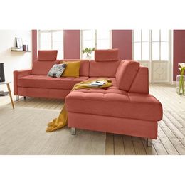 Sit & More sit&more Ecksofa &raquo;Pablo L-Form&laquo; wahlweise mit Bettfunktion und Bettkasten orange Luxus-Microfaser ALTARA NUBUCK (100% Polyester) / Struktur fein (100%