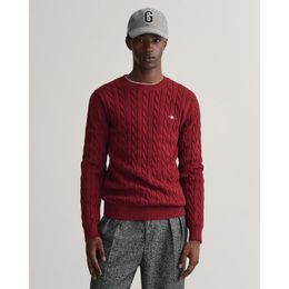 Gant Herren Strickpullover &raquo;COTTON CABLE C-NECK&laquo; mit Wappen-Logostickerei auf der Brust rot 4XL