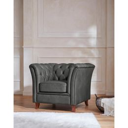 Home Affaire Chesterfield-Sessel &raquo;Reims Cocktailsessel, Sessel&laquo; mit echter Chesterfield-Knopfheftung, hochwertige Verarbeitung grau Samtoptik (100% 