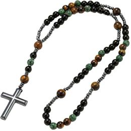 Firetti Herren Kette mit Anh&auml;nger &raquo;Schmuck Geschenk Edelstahl Halsschmuck Halskette Edelstein Kreuz&laquo; Made in Germany - Glasstein, H&auml;matit, Tigerauge, 