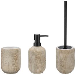 Wenko Badaccessoire-Set &raquo;Florio&laquo; bestehend aus Seifenspender, WC-Garnitur, Zahnputzbecher in Holz-Optik Keramik