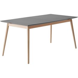 Esstisch &raquo;Meza Designtisch mit Auszugsfunktion und 2 Einlegeplatten&laquo; bootsf&ouml;rmige Tischplatte MDF, Eiche Massivholzgestell schwarz Tischplatte: 