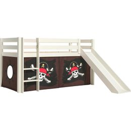 Vipack Spielbett &raquo;Pino, Kiefer massiv, mit Rolllattenrost u. Textil-Set, Made in Europe&laquo; B/H/T ca. 210x114x218cm, mit Absturzschutz, Leiter und Rutsche, 