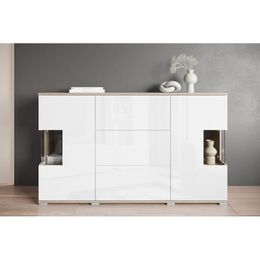 OTTO home Sideboard &raquo;Kenia&laquo; 1 Stk. tlg. Sideboard mit 3 Schubladen, 6 F&auml;chern, Glast&uuml;ren, Breite 150 cm wei&szlig; FSC -zertifizierter Holzwerkstoff, Glas, 