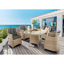Destiny Garten-Essgruppe &raquo;LUNA&laquo; 4x Sessel, 1x Tisch, inkl. Auflagen, 13 Stk. tlg. Aluminium, Polyrattan beige Aluminium, Polyrattan