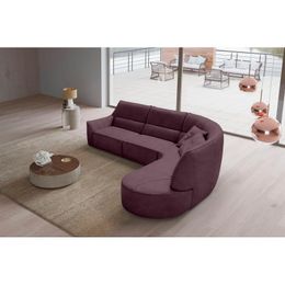Egoitaliano Ecksofa &raquo;Puffy, extravagant & edel, Retro Designsofa, hoher Sitzkomfort, L-Form&laquo; mit Ottomane, wahlweise mit und ohne elektrischer Relaxfunktion lila