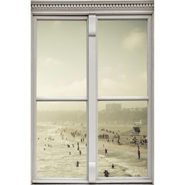 queence Wandsticker &raquo;Beach&laquo; Wandsticker, Wandbild, selbstklebend, 3D, Fenster grau