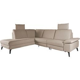 Alina Ecksofa inkl. Kopfst&uuml;tzen, wahlweise mit Relaxfunktion, Breite: 243 cm beige Struktur GBA (100% Polyester)