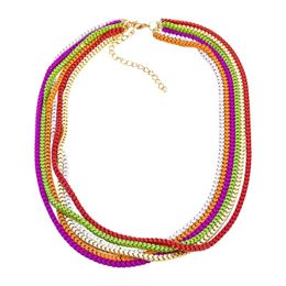 Steuer Damen Lange Kette &raquo;Metal multi mehr reihig pink, gr&uuml;n, orange, rot, gold, wei&szlig;&laquo; bunt