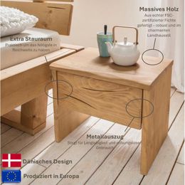 Home Affaire Nachtkonsole &raquo;Ultima Balkenbett Doppelbett, F&uuml;&szlig;e mit Kufenform&laquo; Massivholz, Skandinavisches Design, Robust, stabil, FSC zertifiziert 