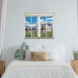 queence Wandsticker &raquo;K&uuml;he auf der Alm&laquo; Wandsticker, Wandbild, selbstklebend, 3D, Fenster grau