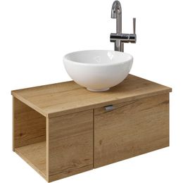 Waschtisch &raquo;Serie 6915 Waschschale mit Unterschrank f&uuml;r G&auml;stebad, G&auml;ste WC&laquo; Keramik-Aufsatzbecken, Waschtischplatte, Waschtischunterschrank, 3 Stk. 