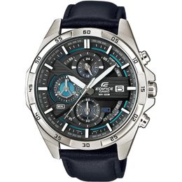 CASIO EDIFICE Herren CASIO EDIFICE Chronograph Quarzuhr, Armbanduhr, Herrenuhr, Stoppfunktion, Datum, Lederarmband schwarz