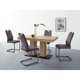 Hela &raquo;Tisch ausziehbar 140 -220 cm,&laquo; Set, 5 Stk. tlg. Belastbarkeit 140 KG, bequem gepolstert mit Griff braun Holzwerkstoff, Metall, Polyester