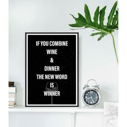 queence Metallbild &raquo;Winner Dinner&laquo; Getr&auml;nke Schriftzug Schriftz&uuml;ge Schwarz-Wei&szlig; Spr&uuml;che Spr&uuml;che & Texte Wein 1 Stk. tlg. Stahlschilder wei&szlig; Metall, 