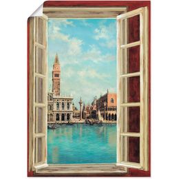 Artland Wandbild &raquo;Fenster mit Blick auf Venedig&laquo; Fensterblick 1 Stk. tlg. als Leinwandbild, Poster in verschied. Gr&ouml;&szlig;en beige