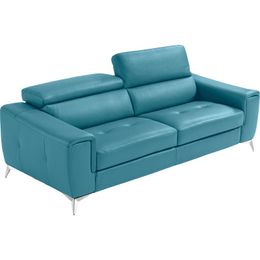 Egoitaliano 2,5-Sitzer &raquo;Francine, Designsofa, Loungesofa, Breite 213 cm, Fu&szlig;farbe chrom&laquo; Designfu&szlig;, Leder BULL, t&uuml;rkis blau Leder &raquo;BULL&laquo; (echtes Rindsleder). 