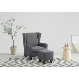 Home Affaire Ohrensessel &raquo;Chilly, Sessel mit Hocker&laquo; Set, bestehend aus Sessel und Hocker, 2 Stk. tlg. in Cord und Microfaser-Bezug grau Microfaser 