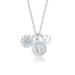 Elli Damen Kette mit Anh&auml;nger &raquo;Blume Smiling Flower Disc Buchstabe 925 Silber&laquo; silber