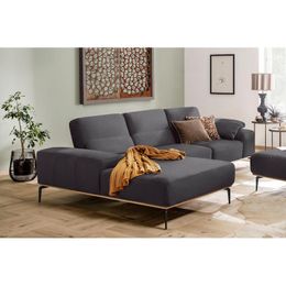 W.Schillig Ecksofa &raquo;run, Designsofa mit tollem Sitzkomfort, bequem, L-Form&laquo; mit Holzsockel, F&uuml;&szlig;e in Schwarz pulverbeschichtet, Breite 299 cm grau 